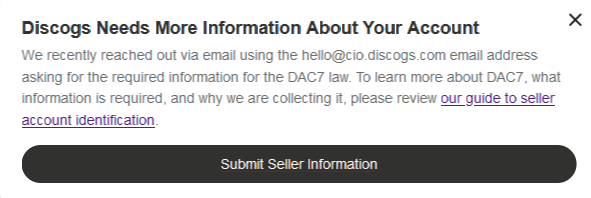 Discogs Forum - I received this warning: Discogs needs more information about your account