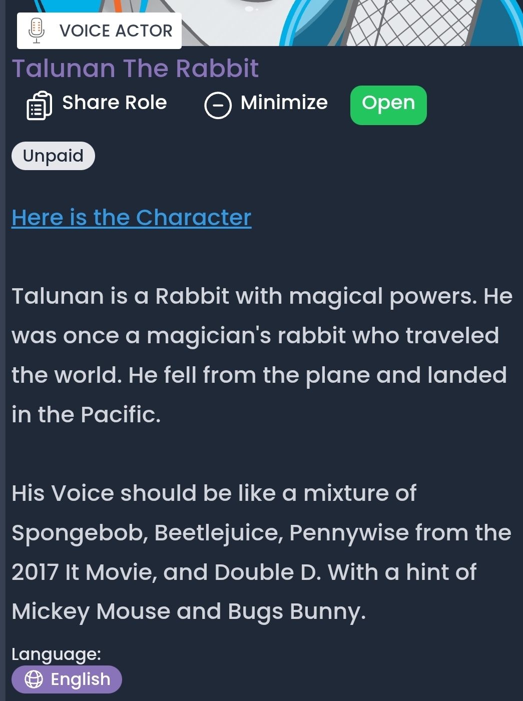 ( Unpaid ) Talunan The Rabbit Audio Dramas. | Casting Call Club