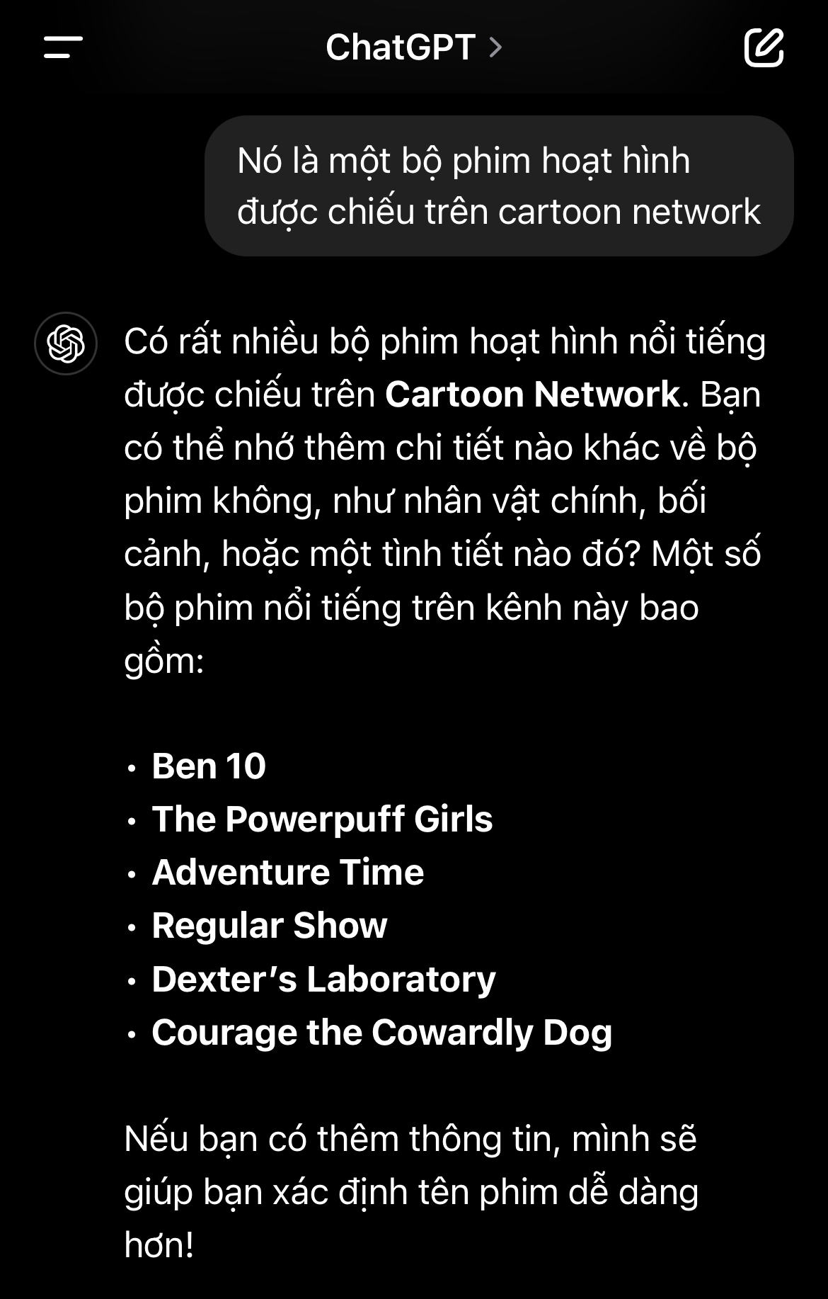 thắc mắc - Tìm tên phim hoạt hình cartoon network | VOZ