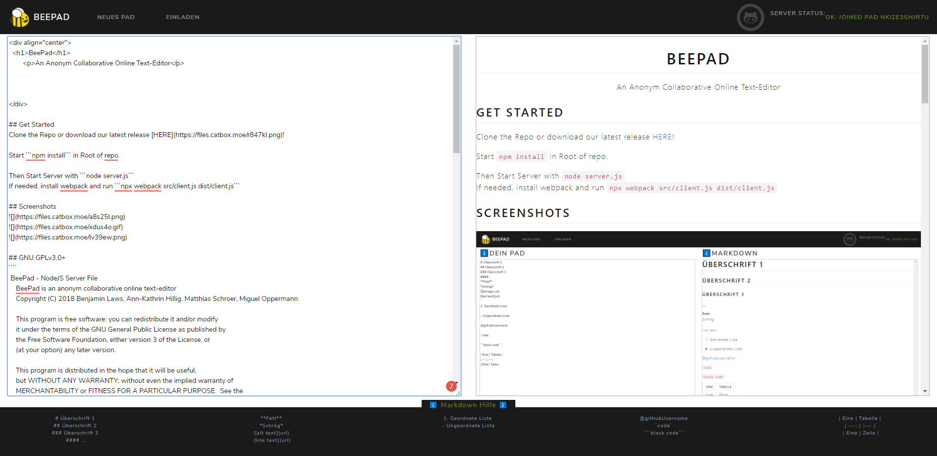 GitHub - Yautil/beepad: Beepad - An Anonym Collaborative Text-Editor and Markdown Parser