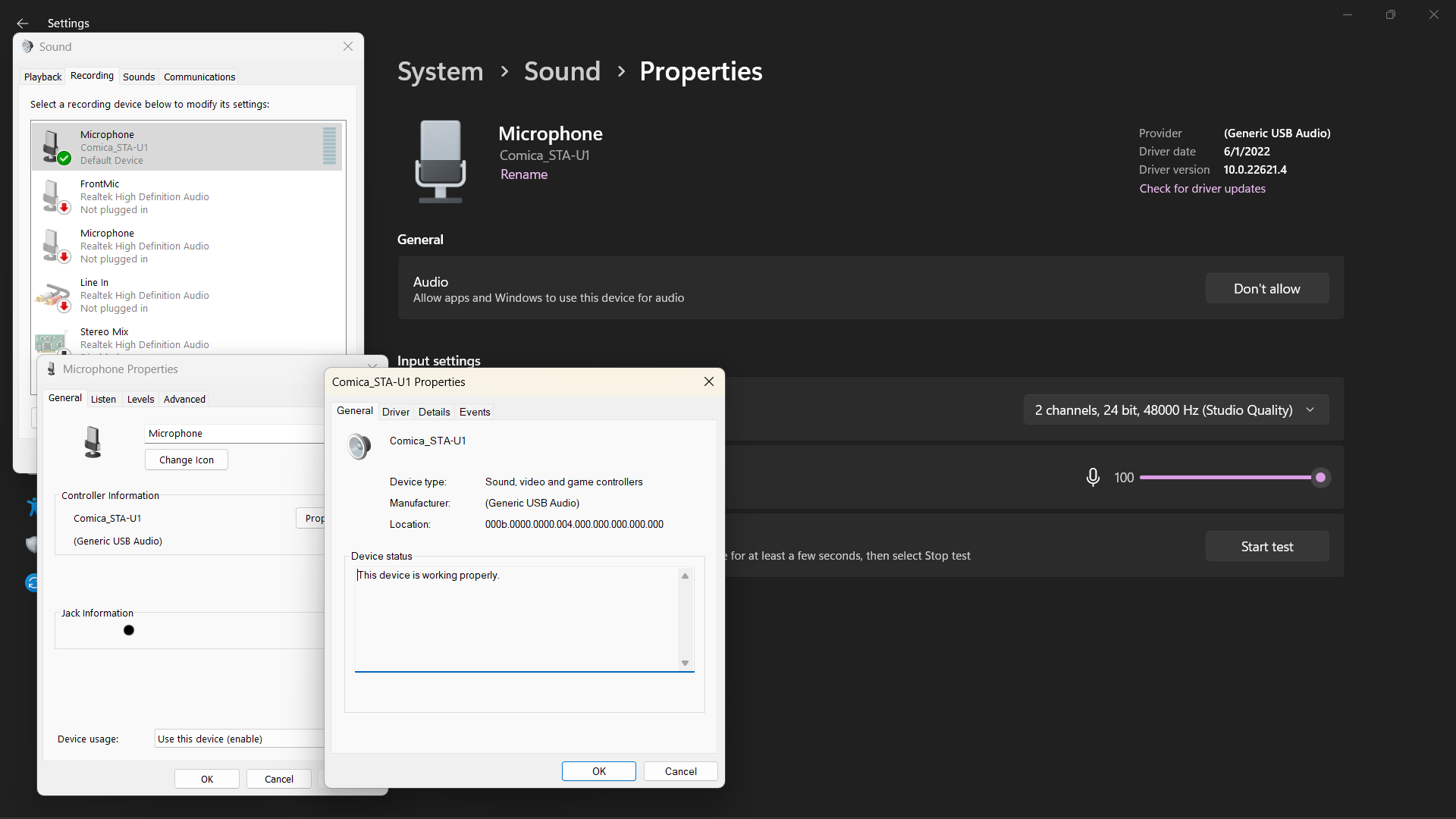 Can't seem to use my USB mic for anything. I get errors in Shotcut when ...