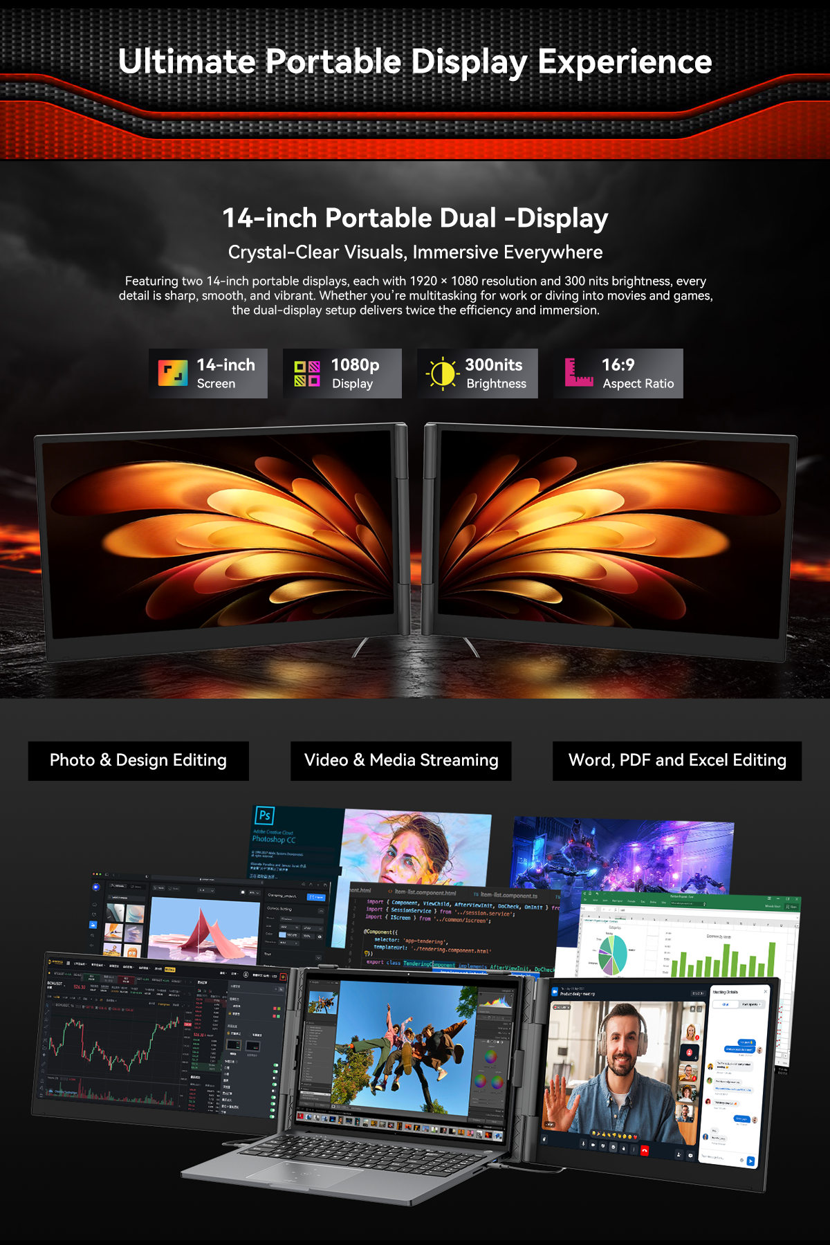 Monitor Extensibil si Portabil pentru laptop, Blackview Extender ecran ...