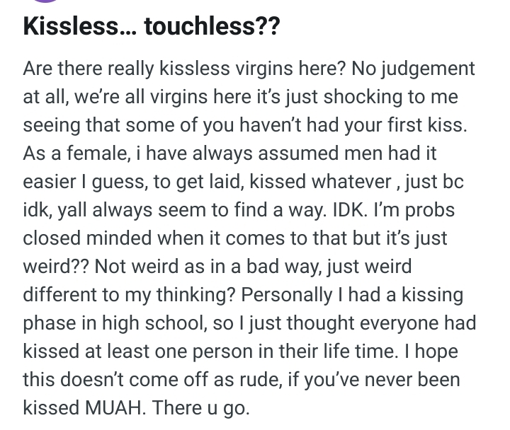 Femcel Doesnt Understand How Kissless Virgins Can Exist Incels Is