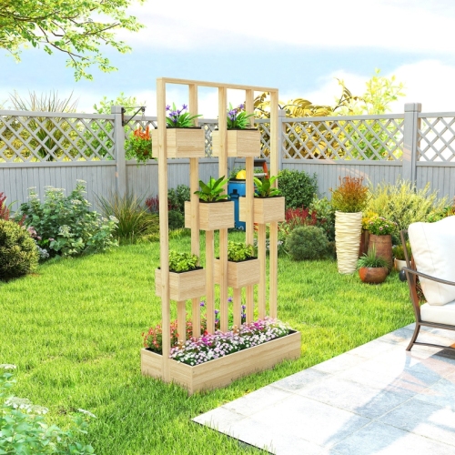 Huerto elevado con cestas de celosía, jardinera de madera, maceta ...