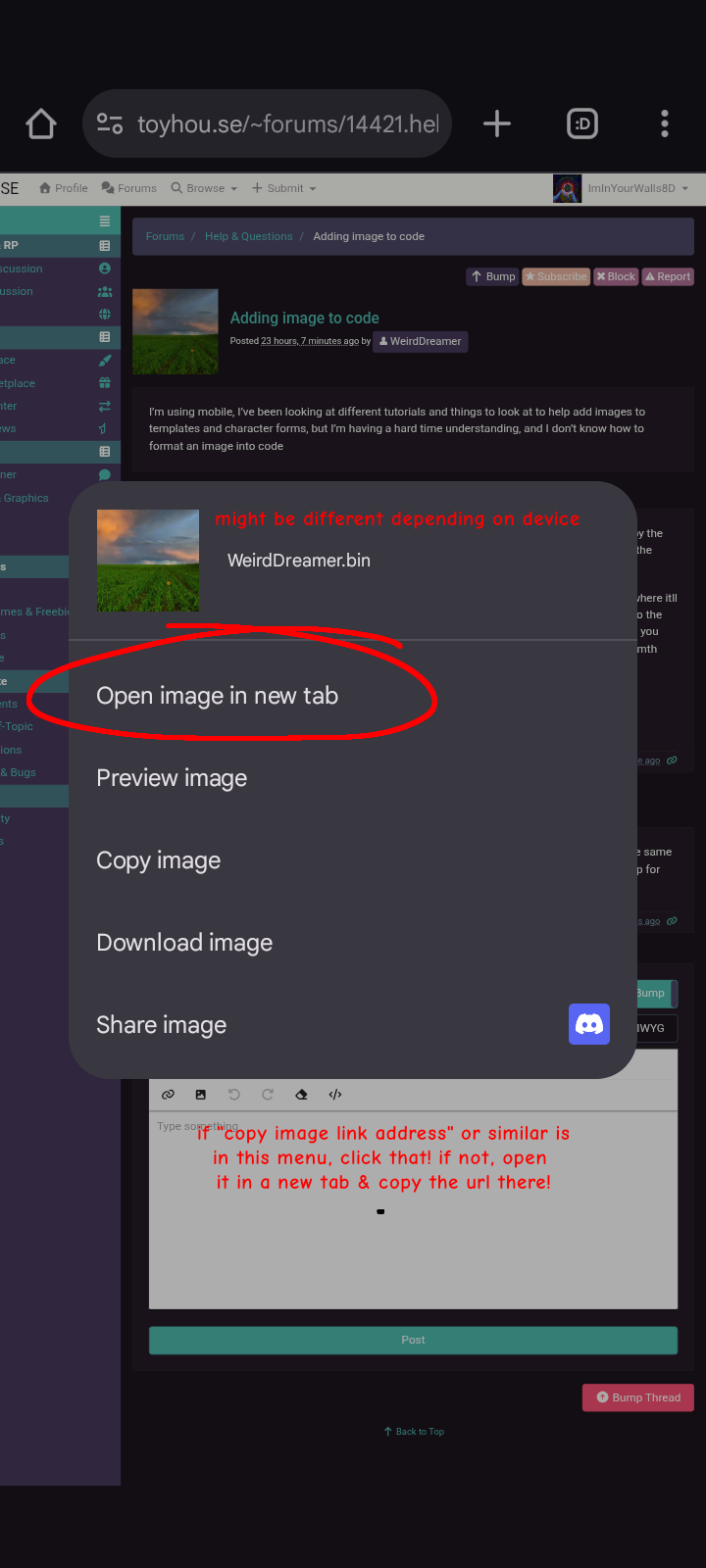 Adding image to code on Toyhouse