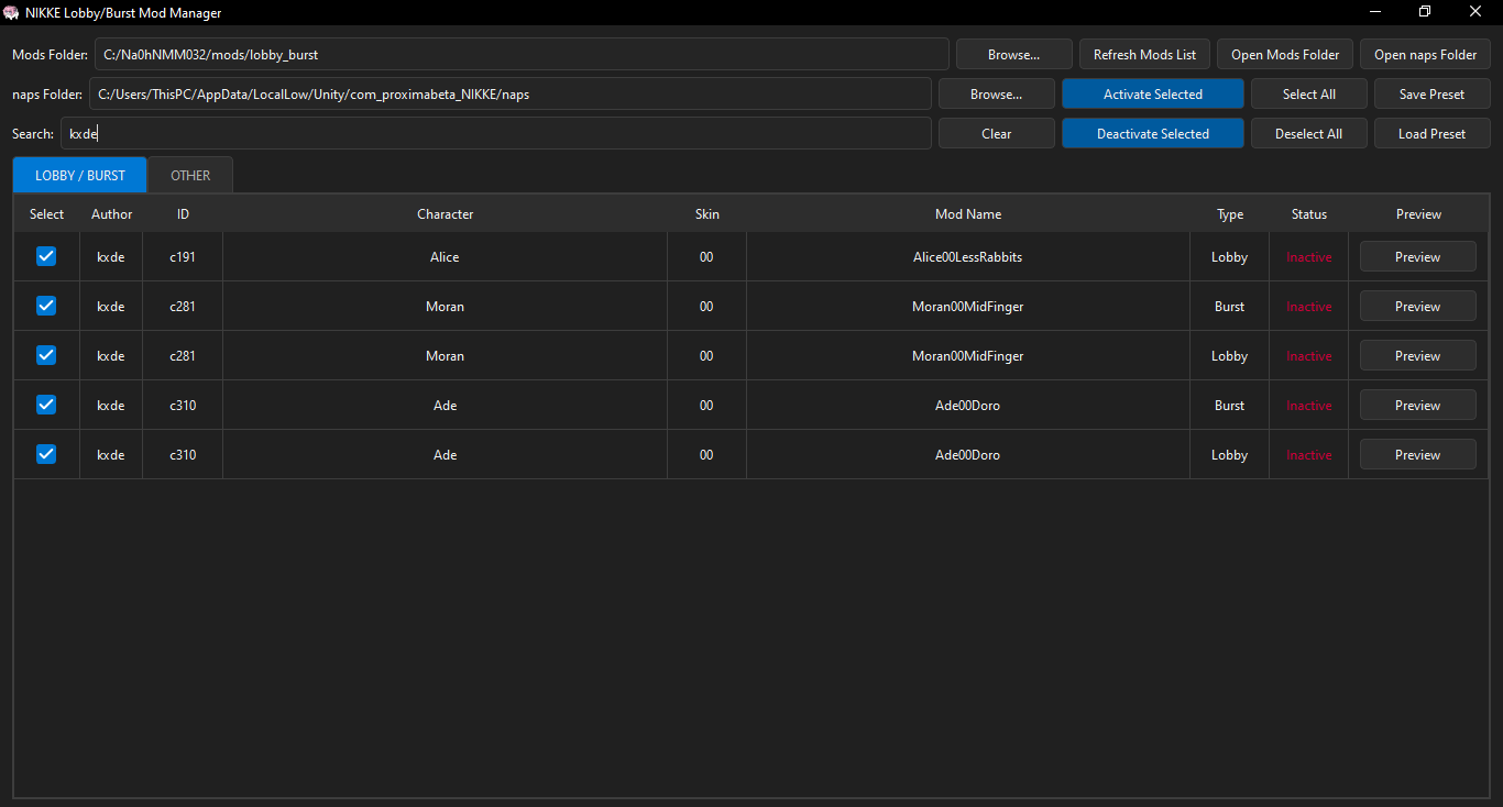 kxdekxde/nikke-lobbyburst-mod-manager: A tool to manage NIKKE lobby/burst mods and more ...