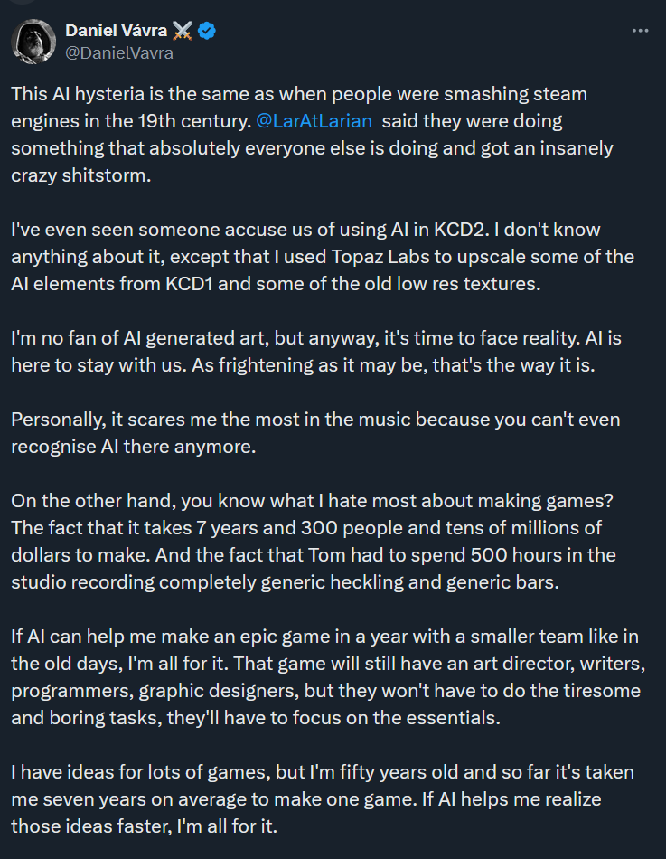 Warhorse Studios (Kingdom Come Deliverance) reportedly switching to AI ...