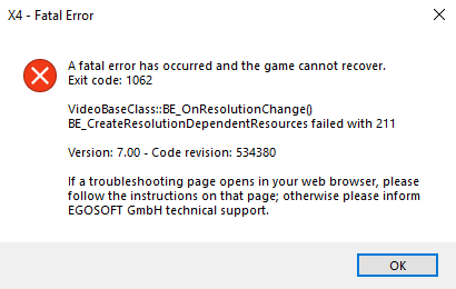 7.00 (534380) CTD: Crash with error code 1062 when changing upsacling ...