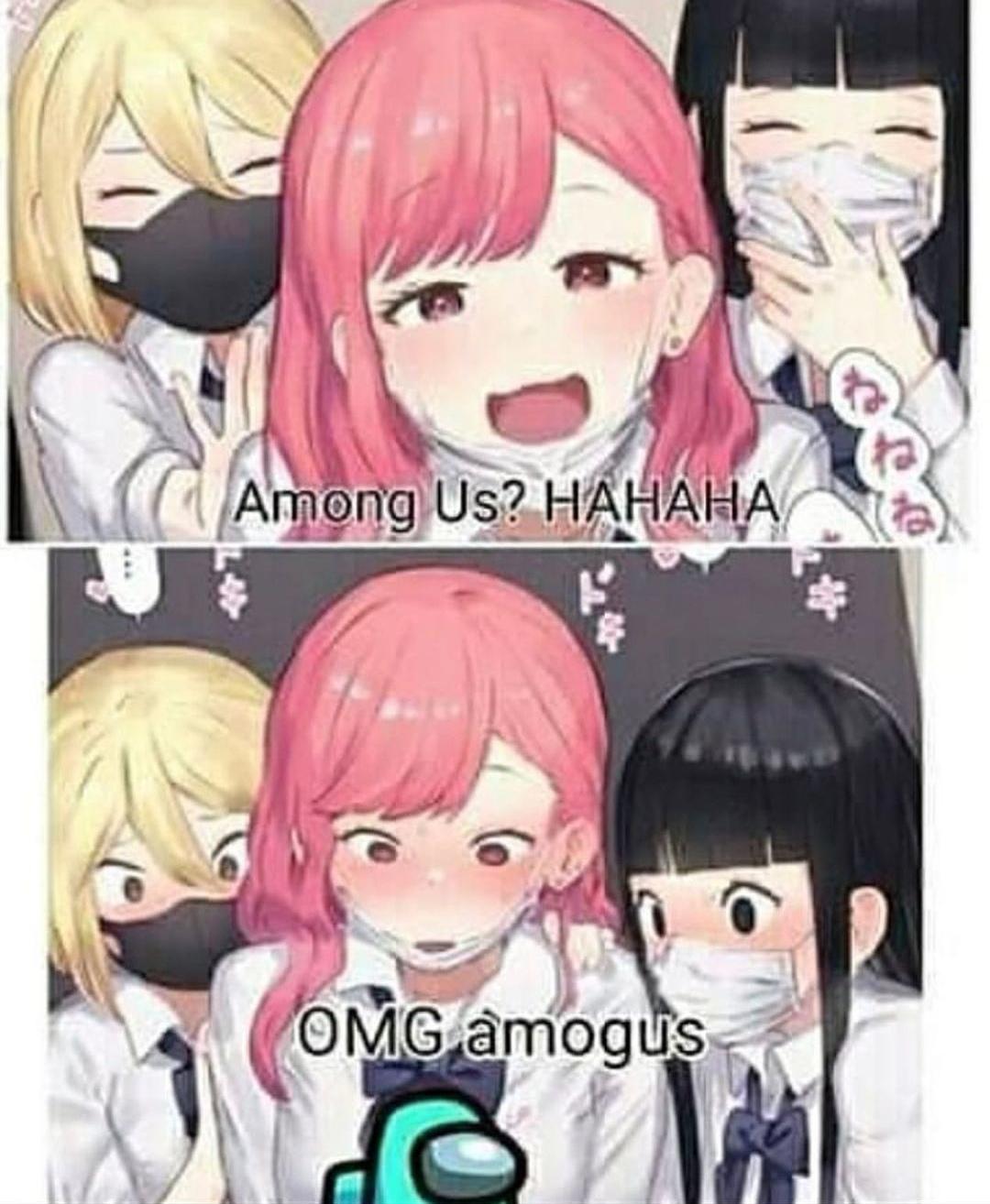 Color Among Us Hahaha Omg Amogus 3girls Black Eyes Black Hair Blonde Hair Blunt Bangs