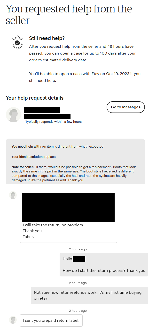 Requested a return from seller that doesn't take returns usually, sent ...
